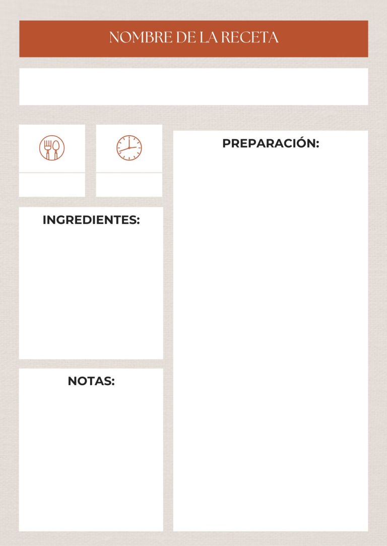 1️⃣ Imprimir Plantilla Hoja para Receta de Cocina - Reporte de Lectura