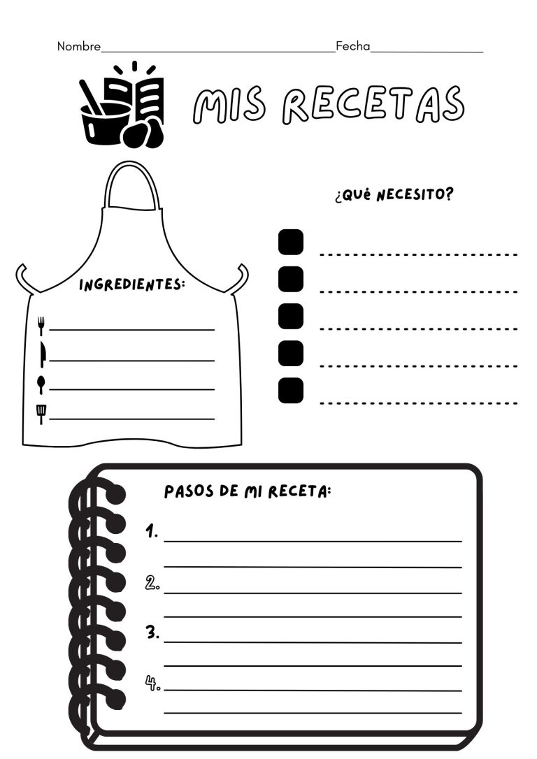 1️⃣ Imprimir Plantilla Hoja para Receta de Cocina - Reporte de Lectura